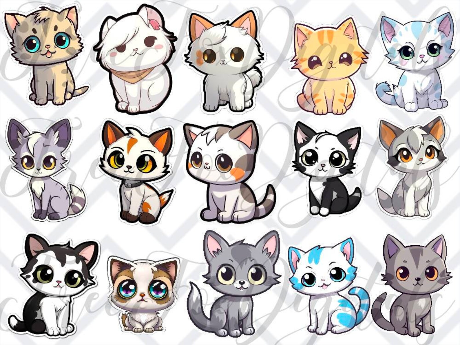 Cute Kittens Digital Stickers Goodnotes Chibi Kittens Clipart - Etsy