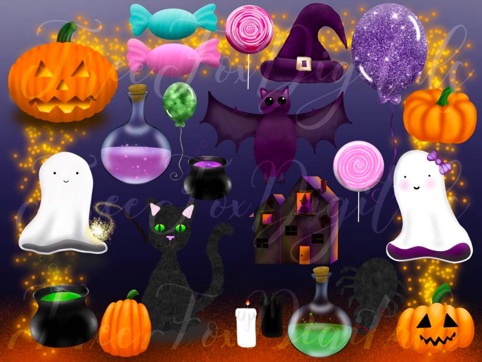 Digital Download Halloween Clipart Cute Hand Drawn Halloween - Etsy