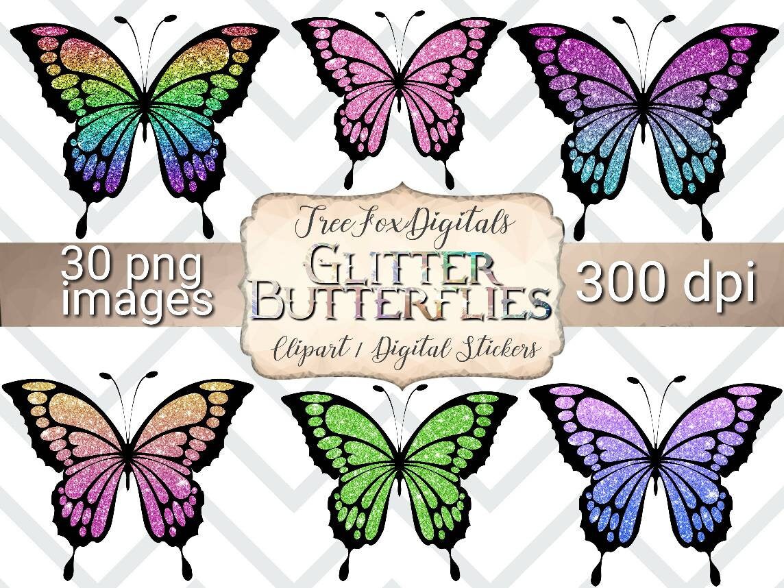 Glitter butterflies digital stickers clipart goodnotes | Etsy