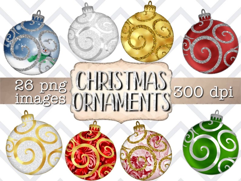 Christmas Ornaments Clipart Digital Download Red Green Gold - Etsy