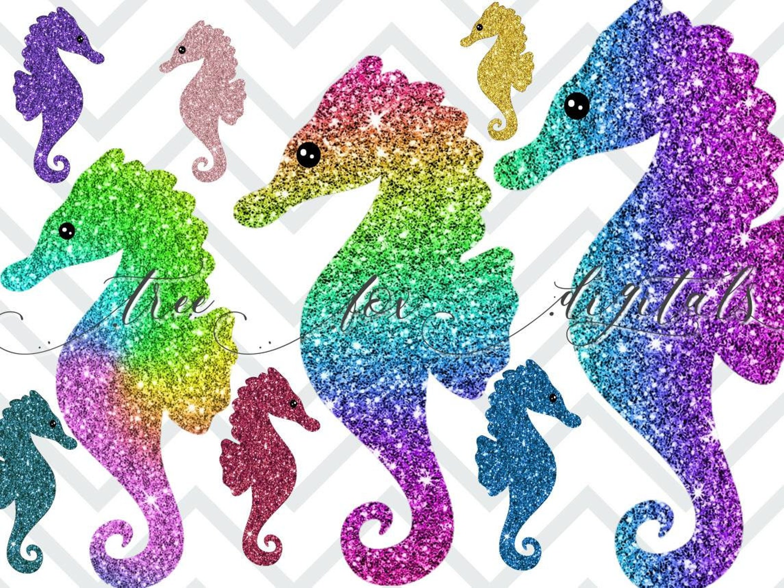 Digital Download Glitter Seahorses Clipart, Seahorse Digital Planner ...