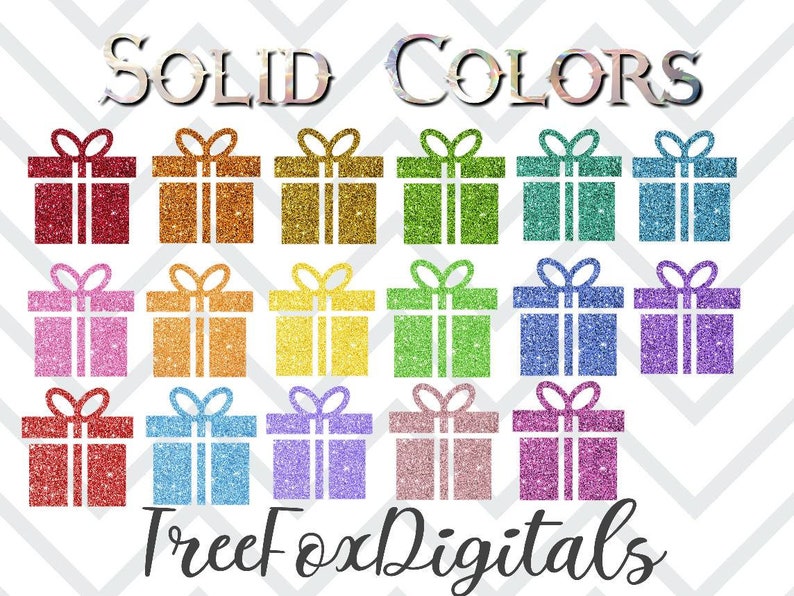 Christmas Present Clip Art Digital Stickers Glitter Present | Etsy