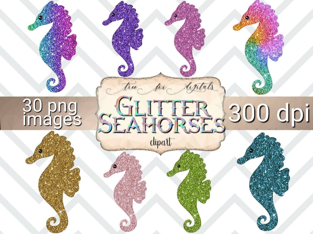 Digital Download Glitter Seahorses Clipart, Seahorse Digital Planner ...