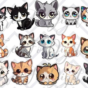 Cute Kittens Digital Stickers Goodnotes, Chibi Kittens Clipart Bundle ...