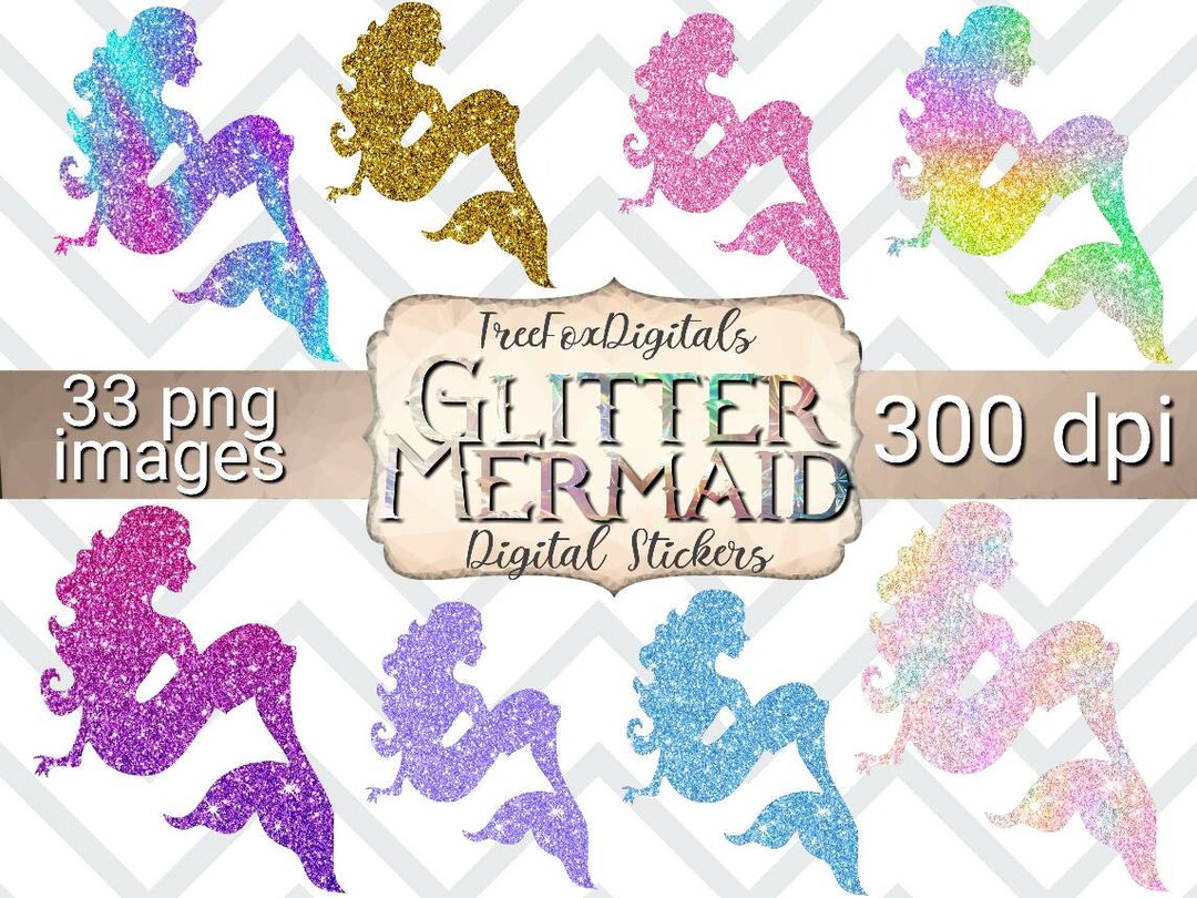Glitter Mermaid Clipart Digital Stickers, Planner Clipart Mermaids ...
