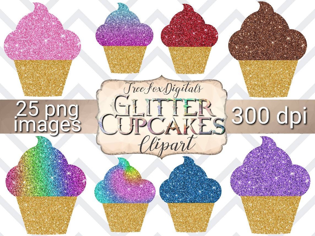 Glitter Cupcakes Clipart, Cupcake Digital Stickers, Commercial Use ...