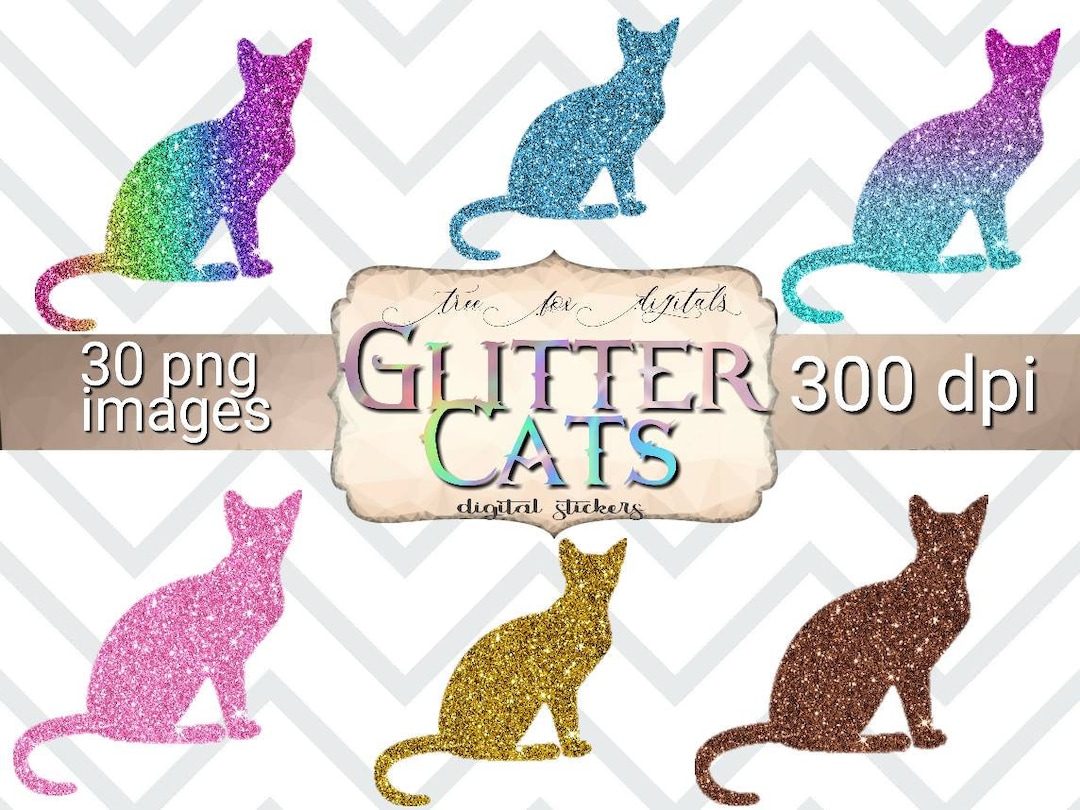 Glitter Cats Clipart, Glitter Cats Digital Stickers, Glitter Cats ...