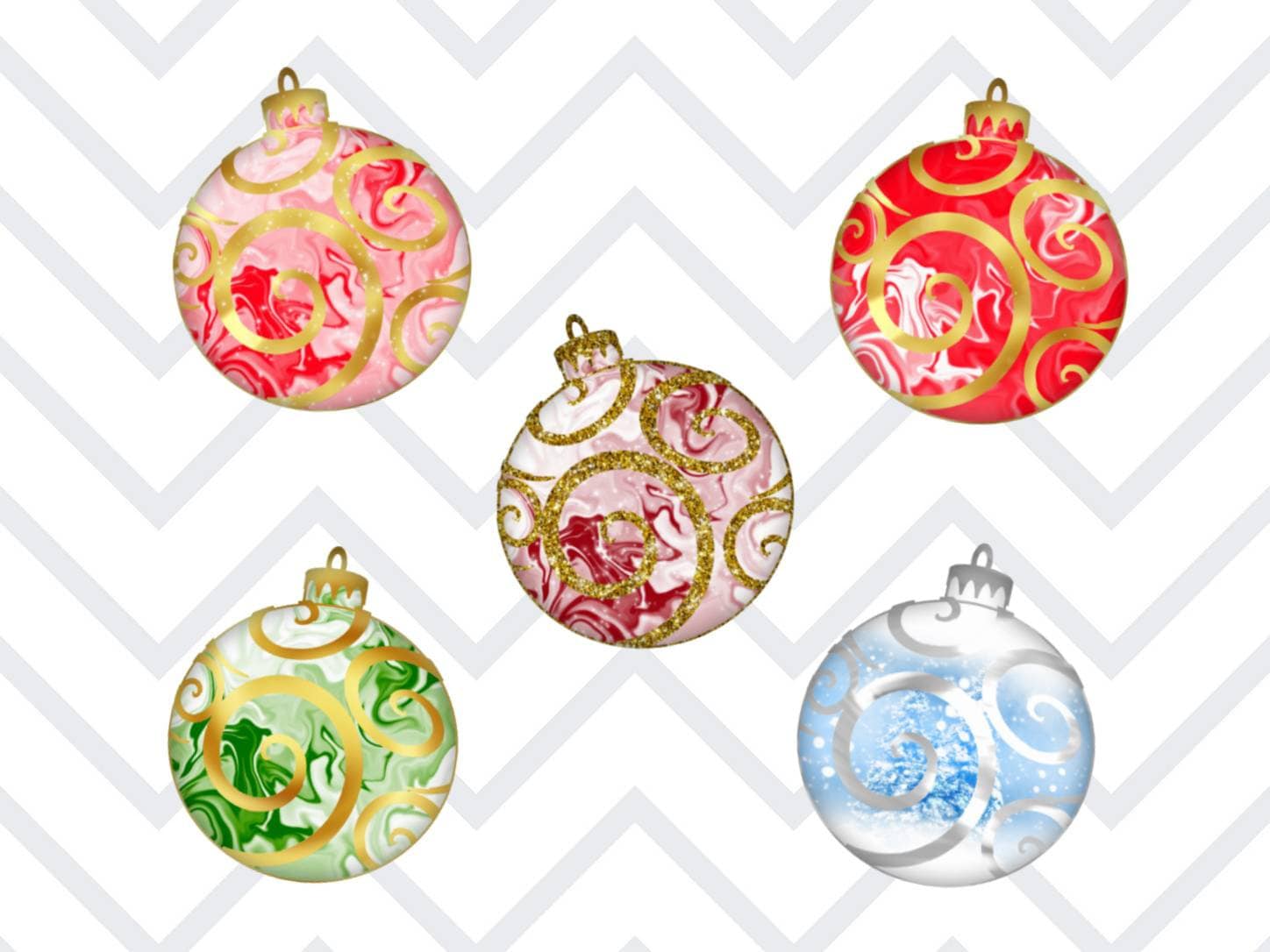 Christmas Ornaments Clipart Digital Download Red Green Gold | Etsy