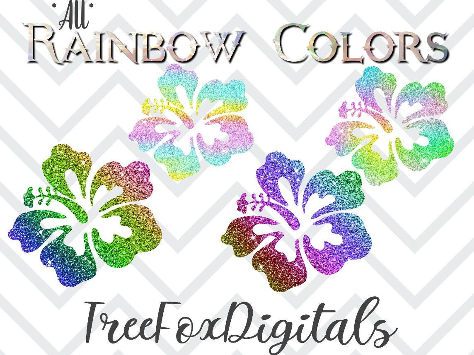 Hibiscus Clipart, Glitter Rainbow Hibiscus Digital Stickers, Hawaiian ...