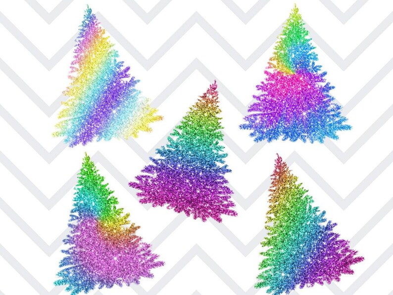 Glitter christmas trees clipart 30 png images digital | Etsy