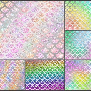 Mermaid Scale Digital Paper, Rainbow Glitter Mermaid Scales Digital ...