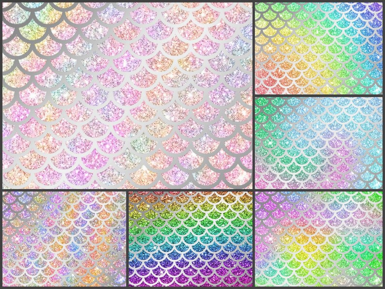 Mermaid Scale Digital Paper Rainbow Glitter Mermaid Scales - Etsy