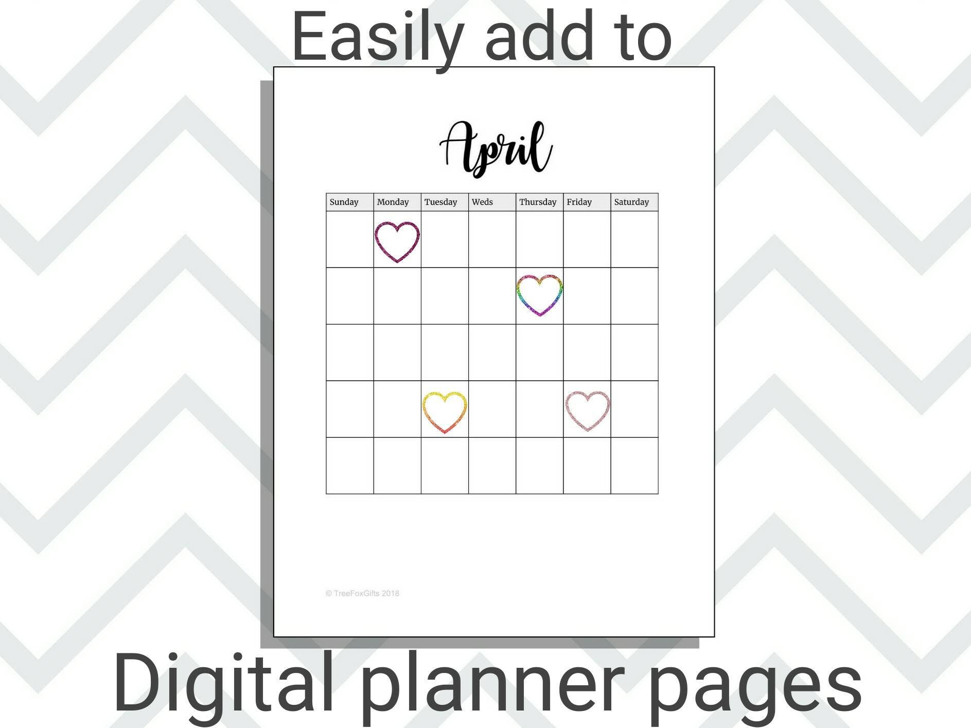 Glitter Heart Frames Clipart Digital Planner Stickers, Ombre Glitter ...
