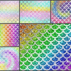 Mermaid Scale Digital Paper, Rainbow Glitter Mermaid Scales Digital ...