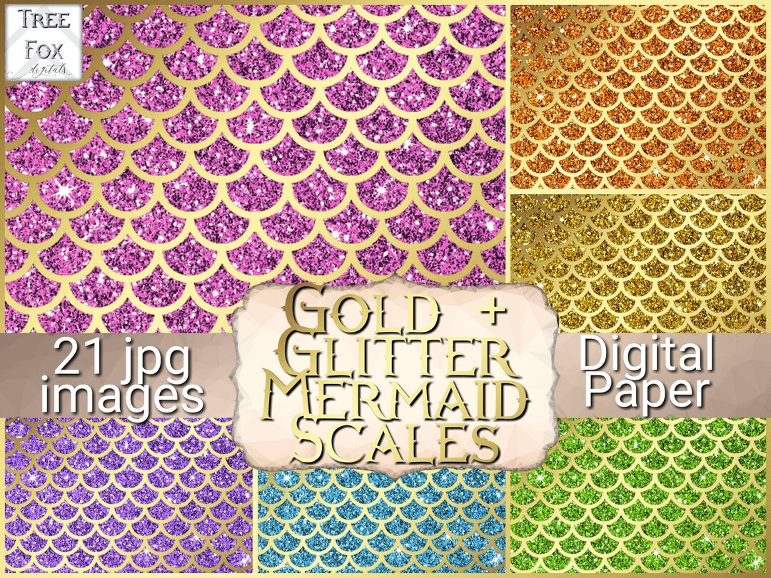Gold and Glitter Mermaid Scales Digital Paper - Etsy