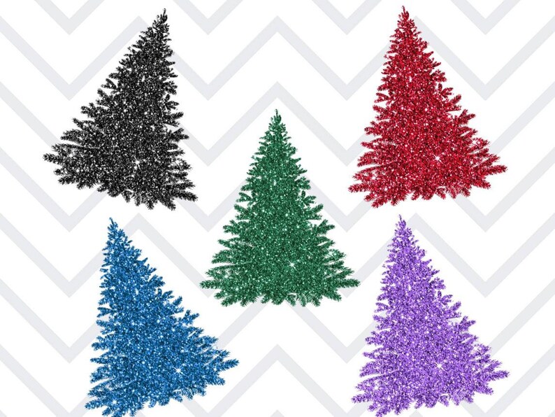 Glitter Christmas Trees Clipart, 30 Png Images, Digital Download ...