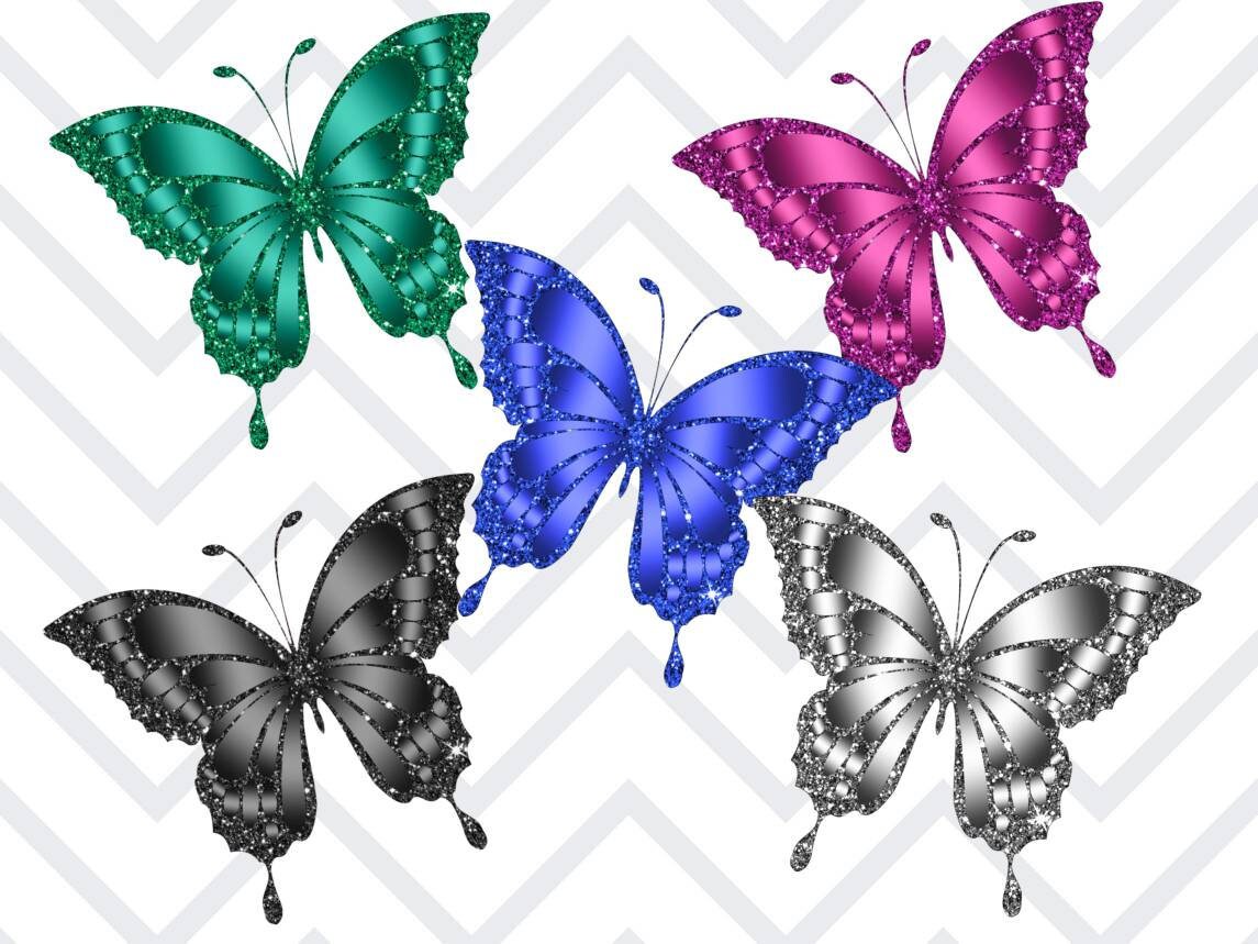 Diamond Glitter Butterflies Clipart Digital Stickers 40 Png - Etsy