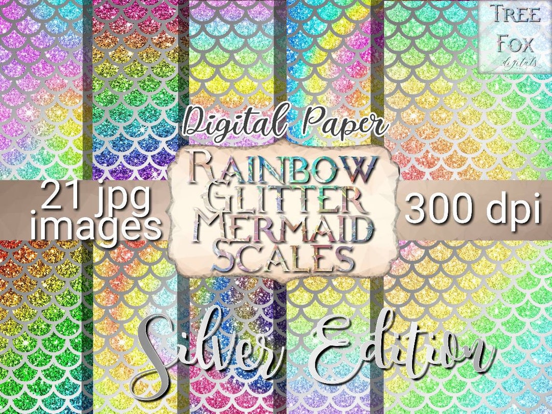 Mermaid Scale Digital Paper, Rainbow Glitter Mermaid Scales Digital ...
