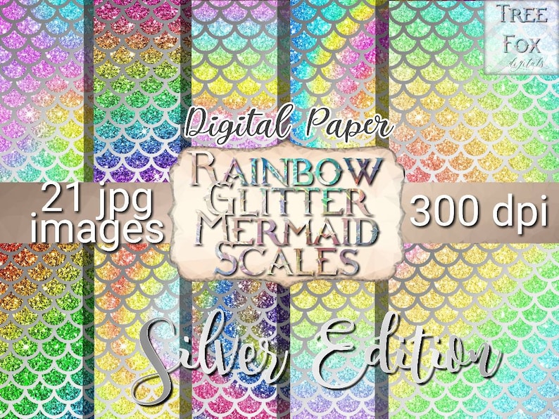 Mermaid Scale Digital Paper Rainbow Glitter Mermaid Scales - Etsy