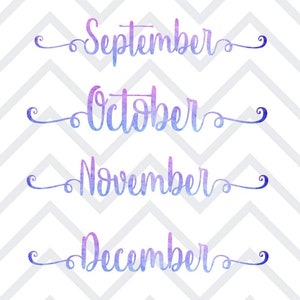 Watercolor Ombre Months Days Labels, Watercolor Digital Planner ...