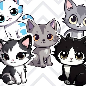 Cute Kittens Digital Stickers Goodnotes, Chibi Kittens Clipart Bundle ...