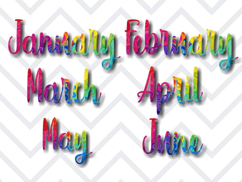 Digital Stickers Rainbow Months Days, Rainbow Swirl Planner Stickers ...