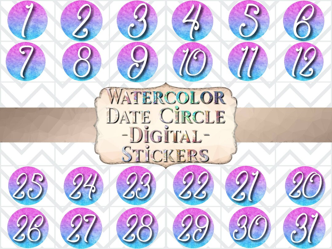 Digital Watercolor Date Stickers for Goodnotes and Other Digital ...