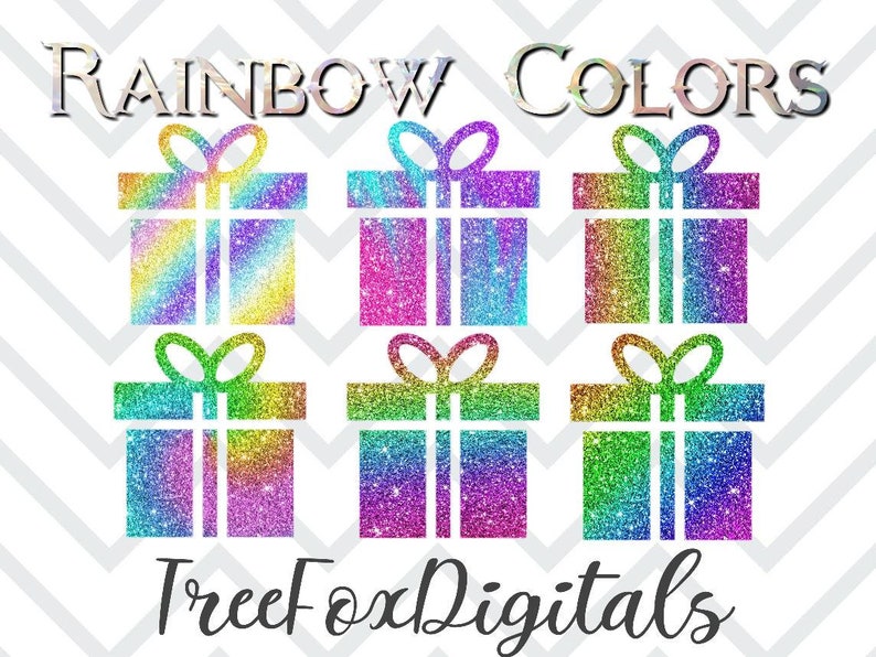 Christmas Present Clip Art Digital Stickers Glitter Present | Etsy