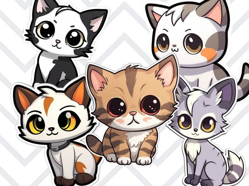 Cute Kittens Digital Stickers Goodnotes, Chibi Kittens Clipart Bundle ...