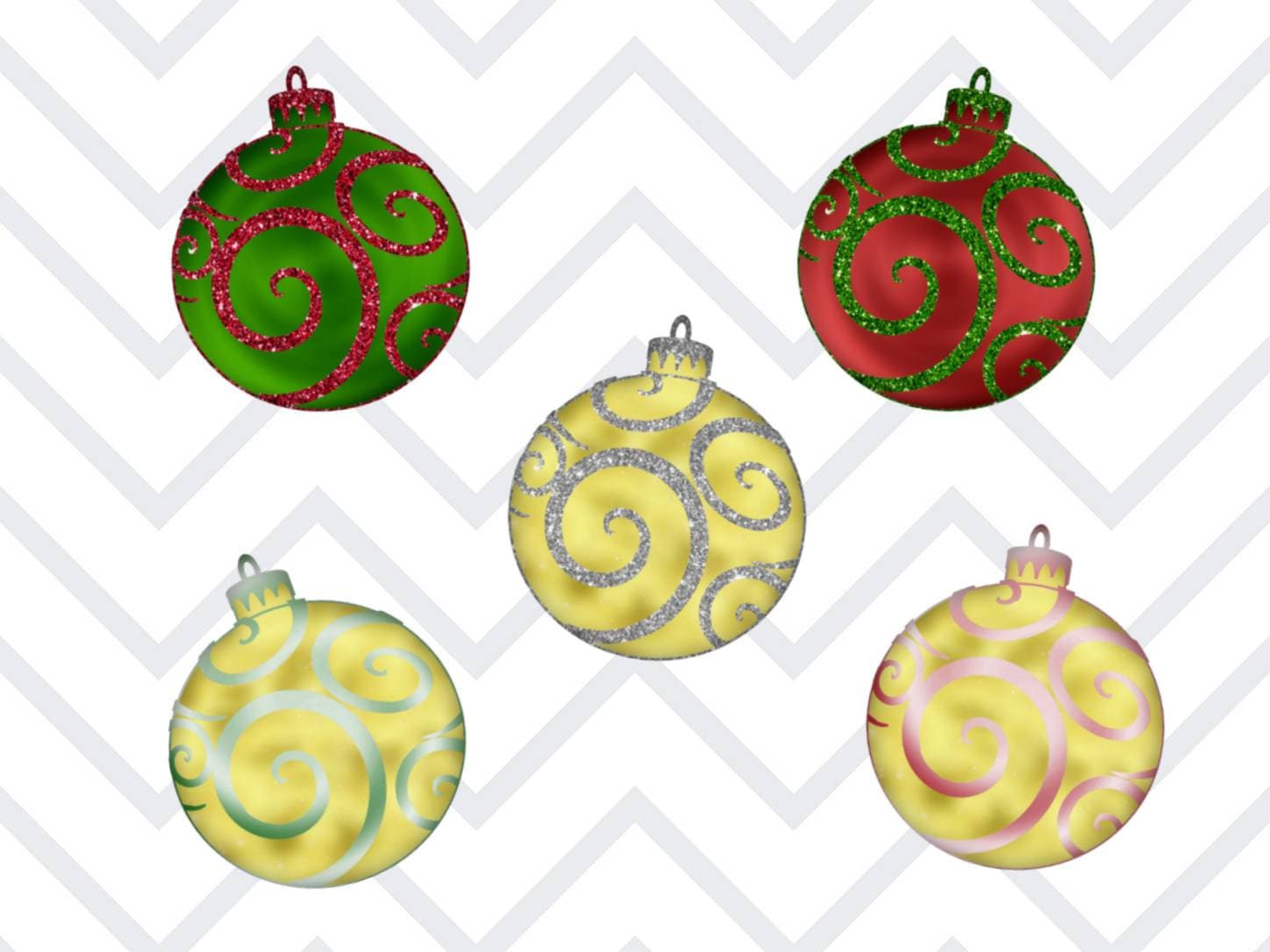 Christmas Ornaments clipart digital download red green gold | Etsy