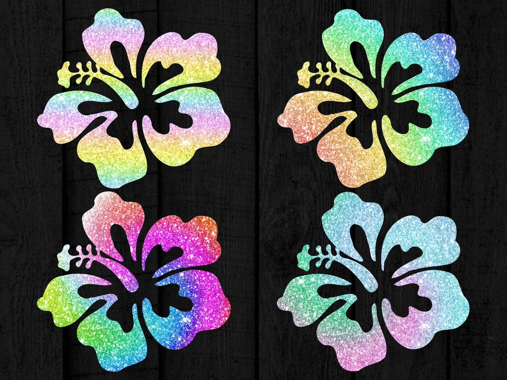 Hibiscus Clipart Glitter Rainbow Hibiscus Digital Stickers - Etsy