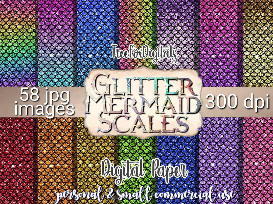 Glitter Mermaid Scales Digital Paper Pack, Mermaid Scrapbook Paper ...