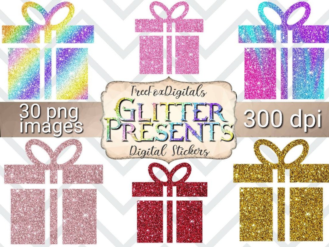 Christmas Present Clip Art Digital Stickers, Glitter Present Icons ...
