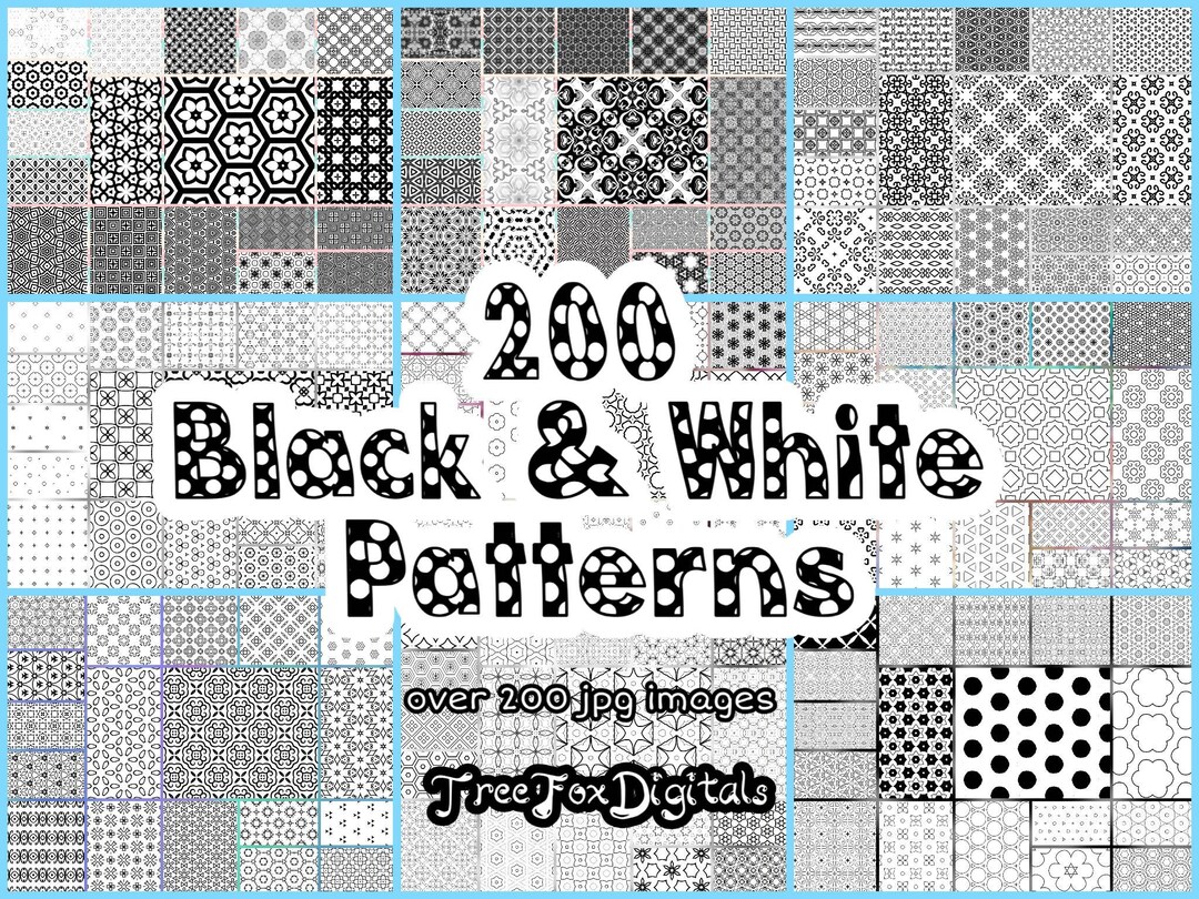 Black and White Digital Paper Download, 200 B&w Digital Paper Patterns ...