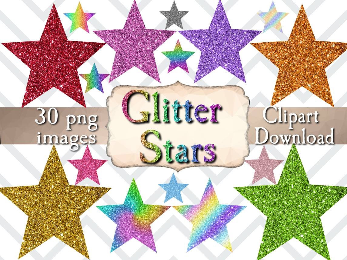 Glitter Stars Clipart Digital Stickers Small Commercial Use | Etsy