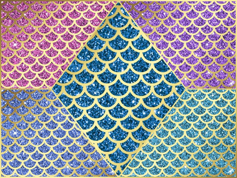 Gold and Glitter Mermaid Scales Digital Paper | Etsy
