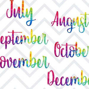 Digital Stickers Rainbow Months Days, Rainbow Swirl Planner Stickers ...