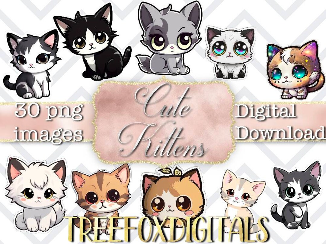 Cute Kittens Digital Stickers Goodnotes, Chibi Kittens Clipart Bundle ...