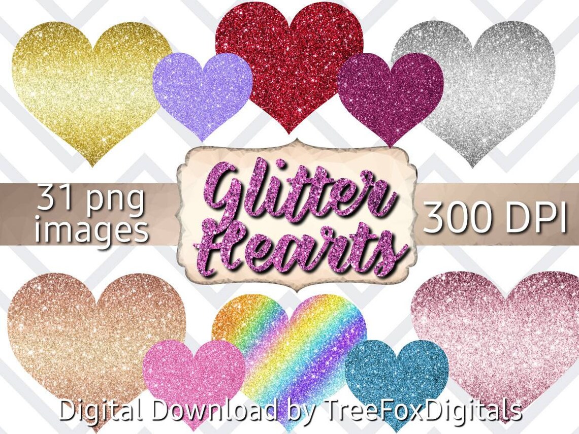 Glitter Hearts Clipart Glitter Hearts Clip Art Glitter | Etsy