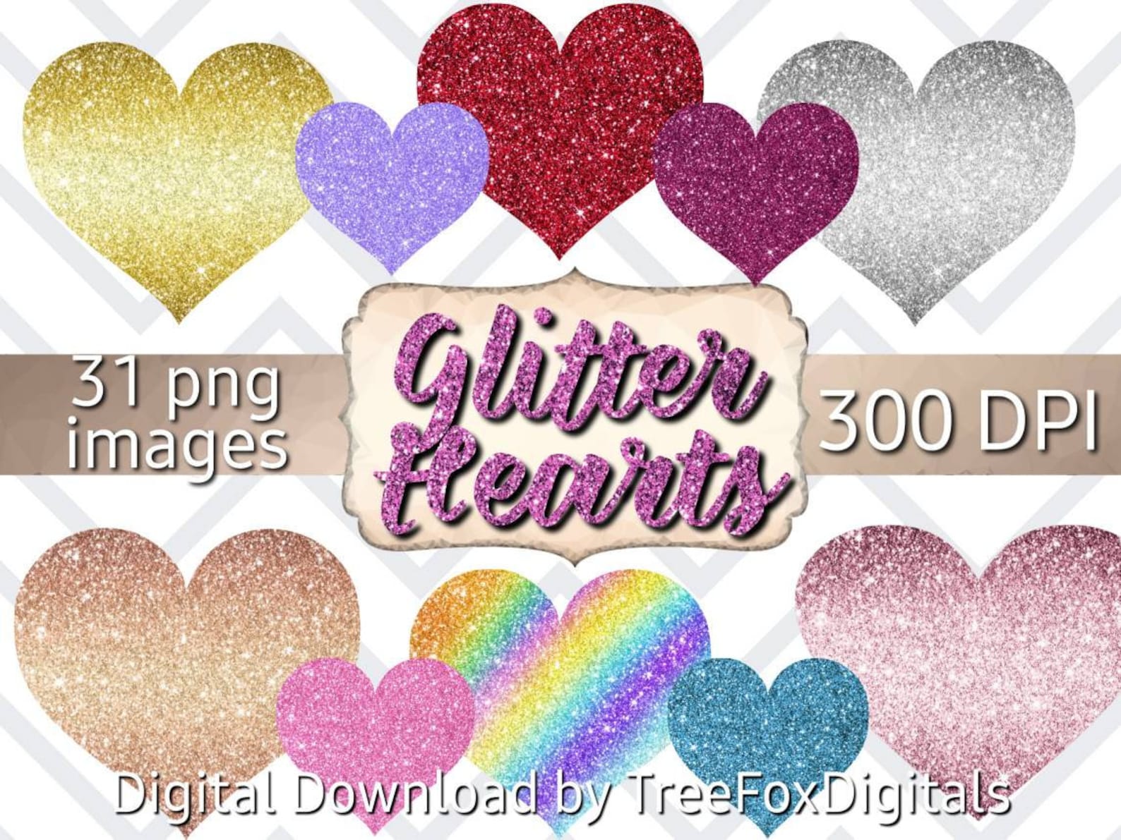 Glitter Hearts Clipart Glitter Hearts Clip Art Glitter | Etsy