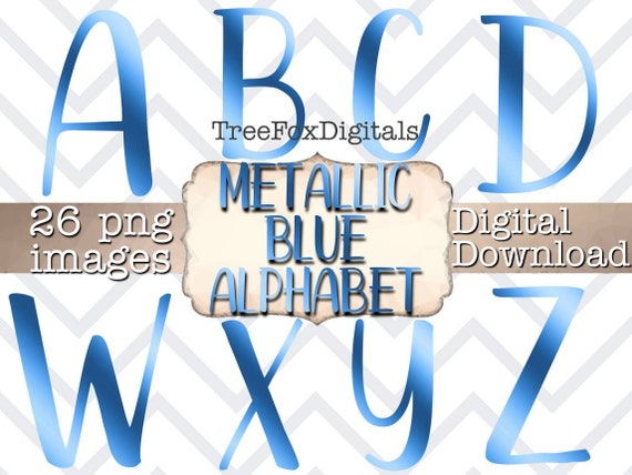 Blue Metallic Alphabet Clipart Blue Alphabet Digital - Etsy
