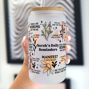 Custom Name Boho Daily Reminders Iced Coffee Cup, Mental Health Gift ...