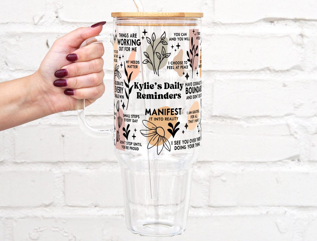 Custom Name Daily Reminders Glass Tumbler,self Love Mental Health ...