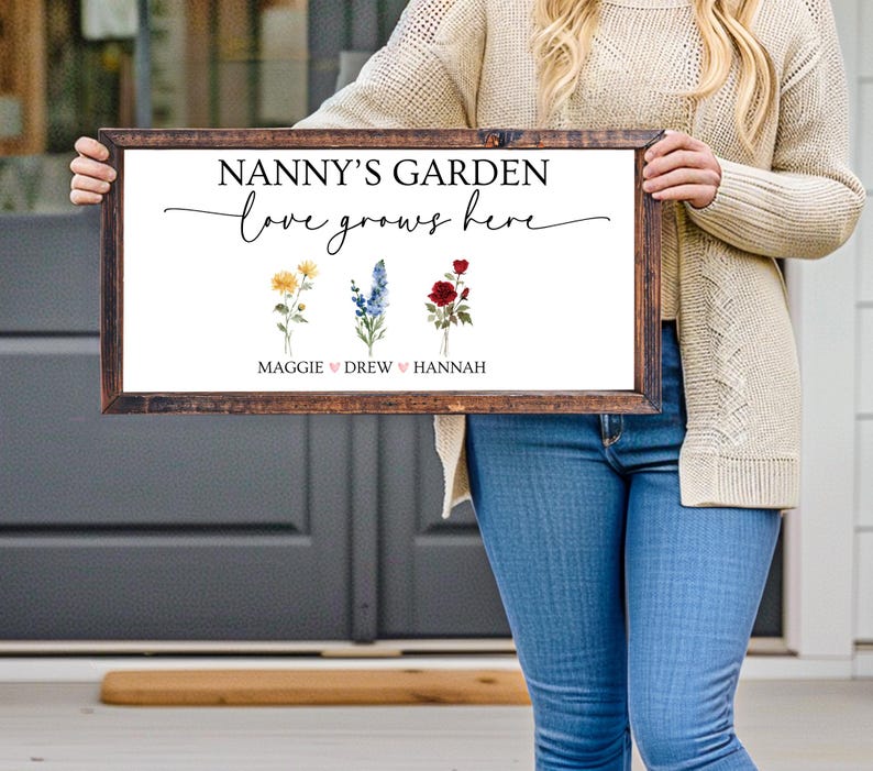 Grandma's Garden, Framed Birth Month Flowers Sign, Grandmas Flower ...