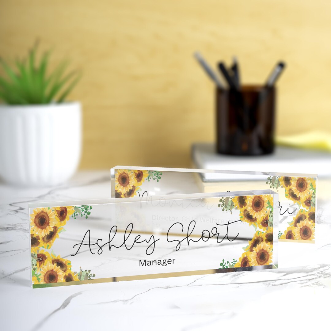 Sunflower Name Plate: Personalized Acrylic Desk Decor - Etsy