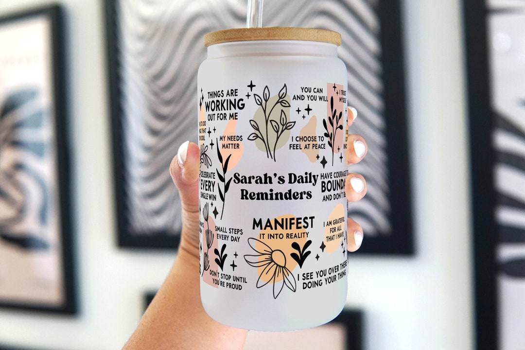 Custom Name Boho Daily Reminders Iced Coffee Cup, Mental Health Gift ...