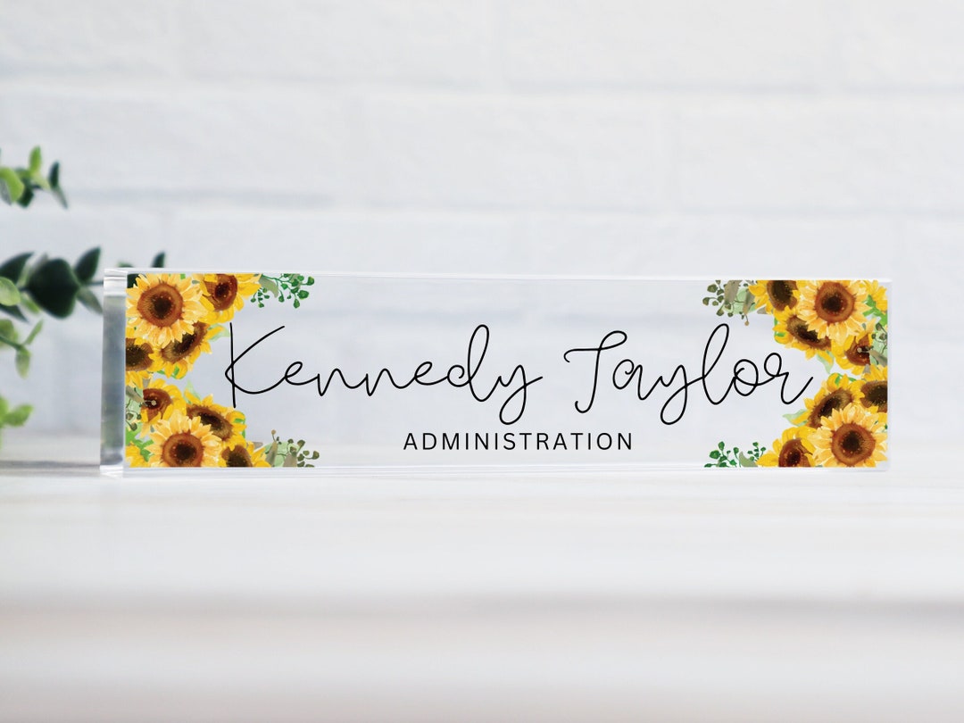 Sunflower Name Plate: Personalized Acrylic Desk Decor - Etsy