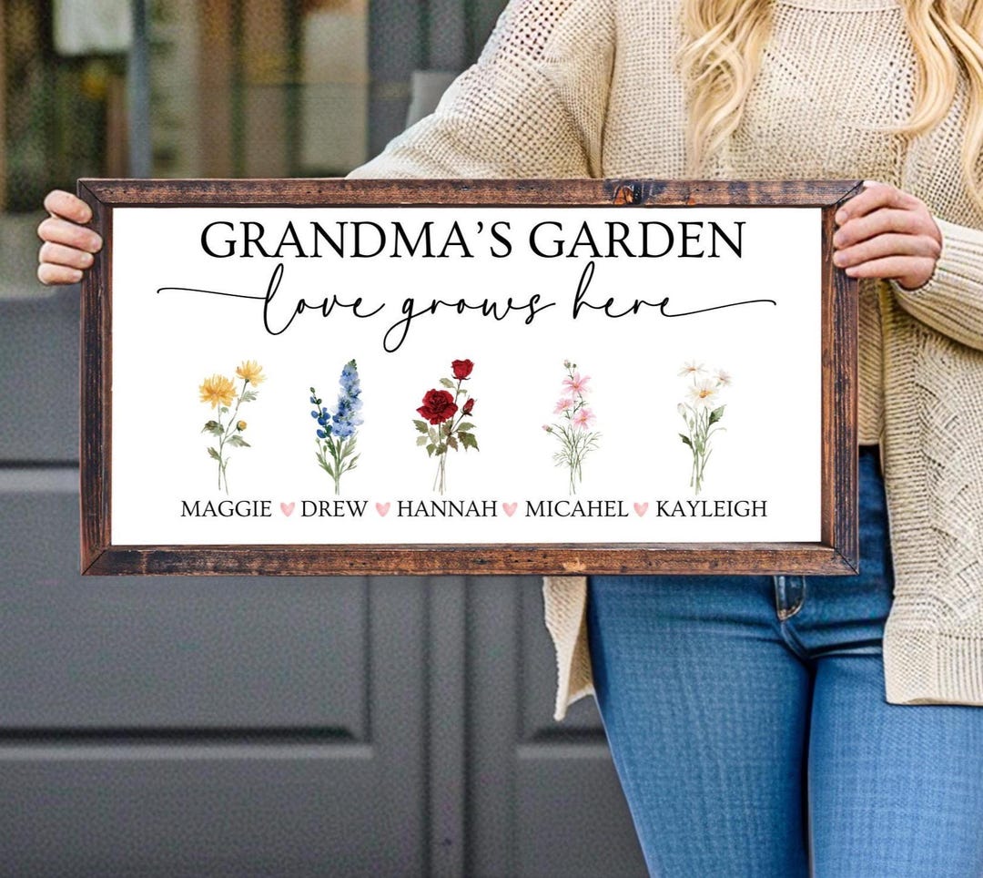 Grandma's Garden, Framed Birth Month Flowers Sign, Grandmas Flower ...