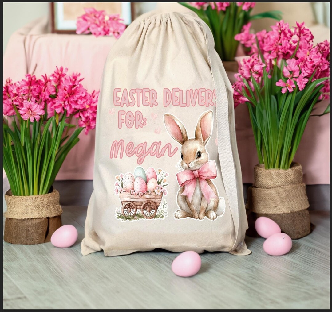 Custom Easter Basket, Easter Egg Hunt Bag, Bunny Baskets for Kids, Personalized Easter Sack ...