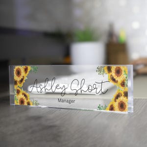 Sunflower Name Plate: Personalized Acrylic Desk Decor - Etsy